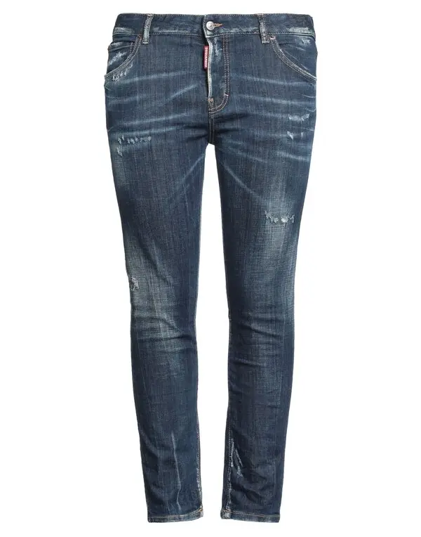 Dsquared2 Medium Wash Distressed Skinny Jeans With Leather Trims