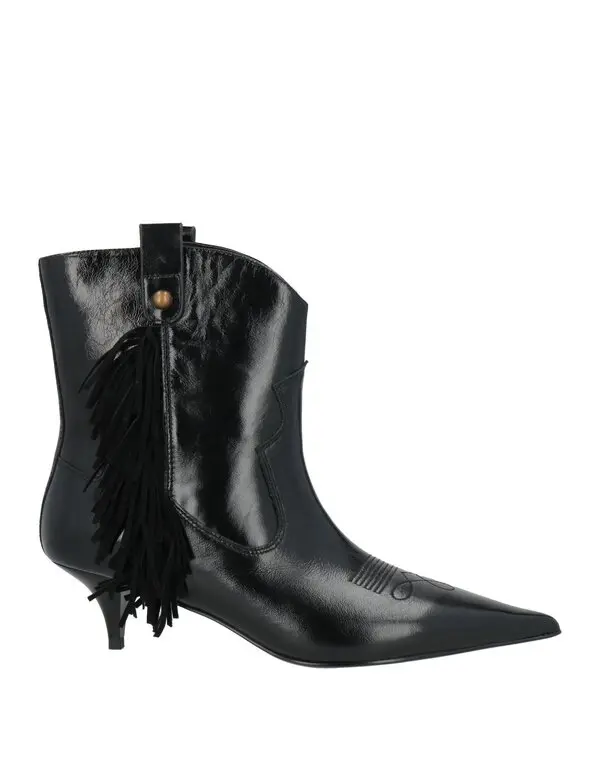 Pinko Leather Ankle Boots With Fringe Detail