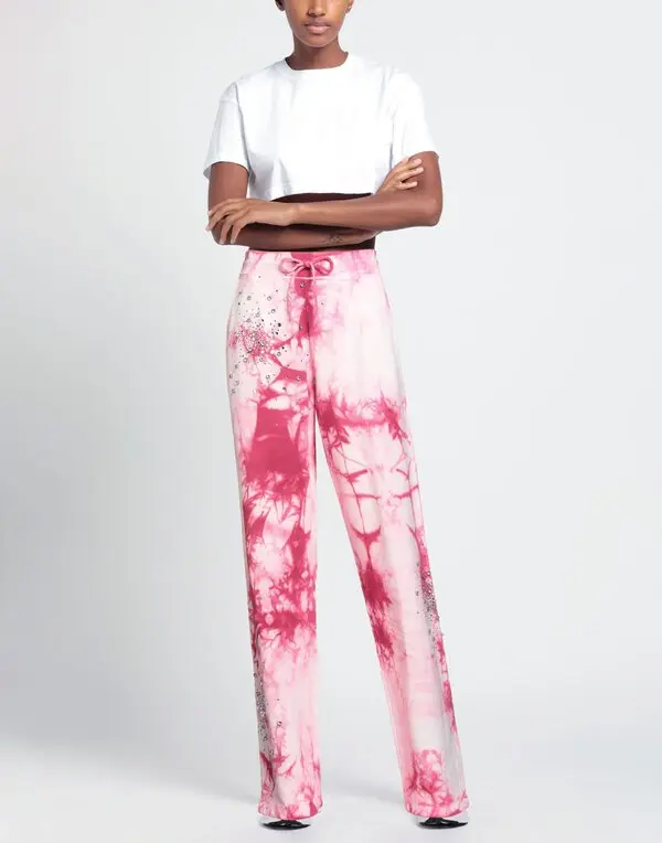 DES_PHEMMES Tie-dyed Fleece Track Pants With Crystals - Pink