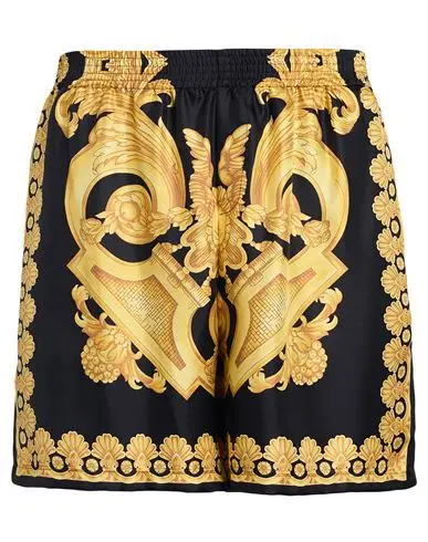 Versace Signature Print Silk Shorts - Yellow