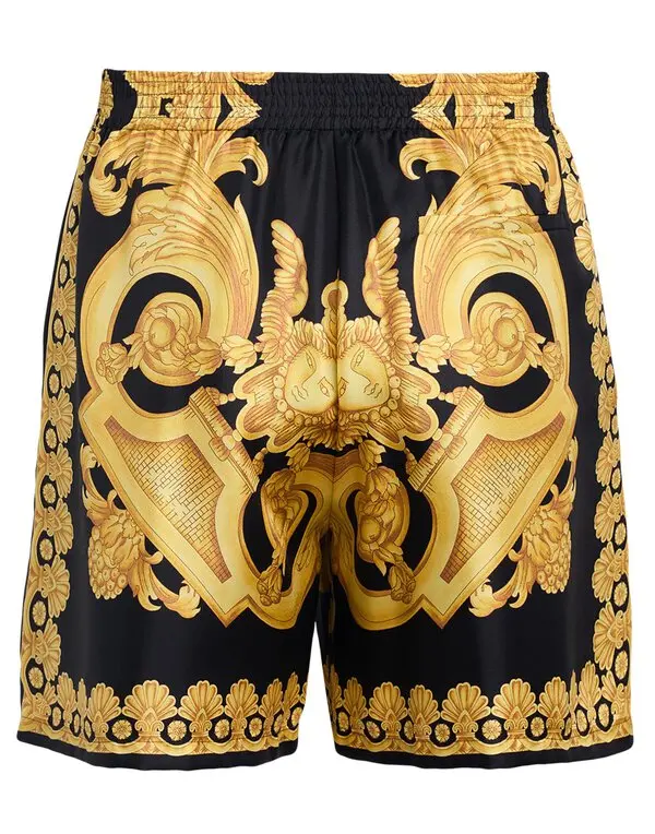 Versace Signature Print Silk Shorts - Yellow