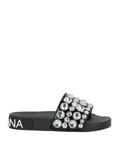 Dolce & Gabbana Sandals In Calfskin, Polyurethane, Polyester, And Cotton - Black