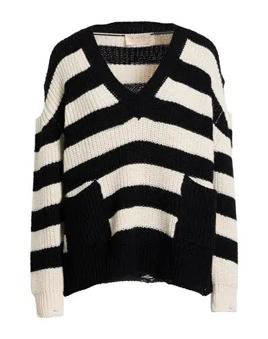 KAOS JEANS Striped V-neck Knit Sweater - Black