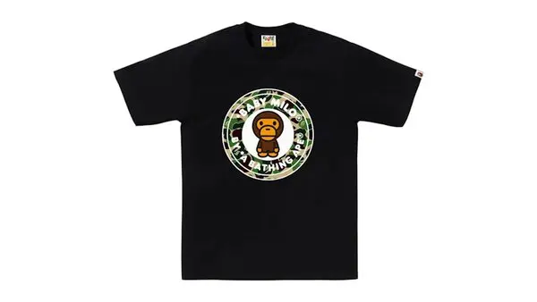 A BATHING APE Abc Camo Milo Busy Works Tee Shirt - Black/green