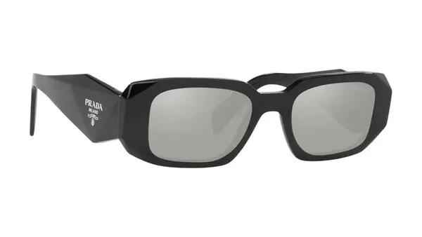 Prada Rectangle Sunglasses With Silver Mirror Lens - Black