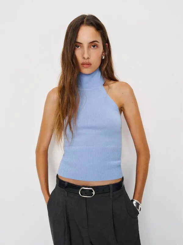 REFORMATION Leni Cashmere Halter Top - Blue