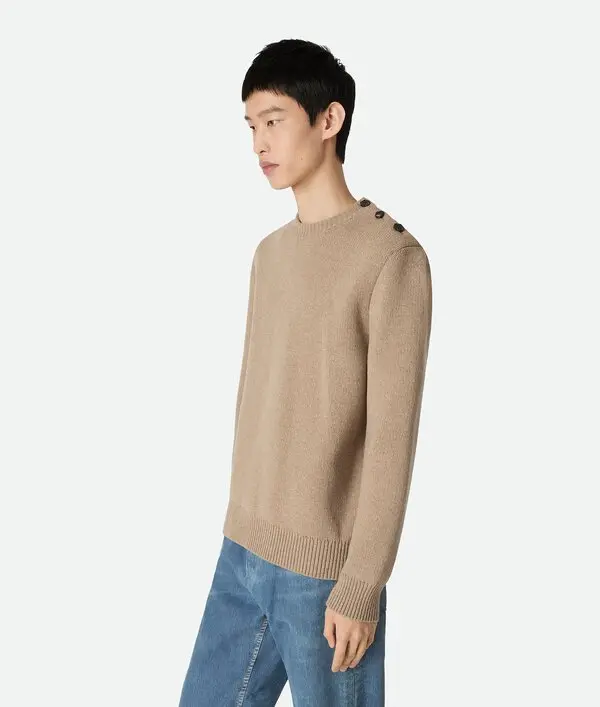 Bottega Veneta Compact Wool Sweater With Intrecciato Leather Buttons - Sparrow