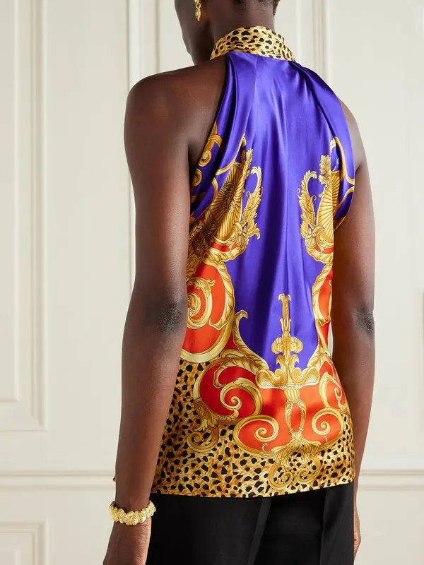Versace Tie-detailed Printed Silk Blouse - Multi