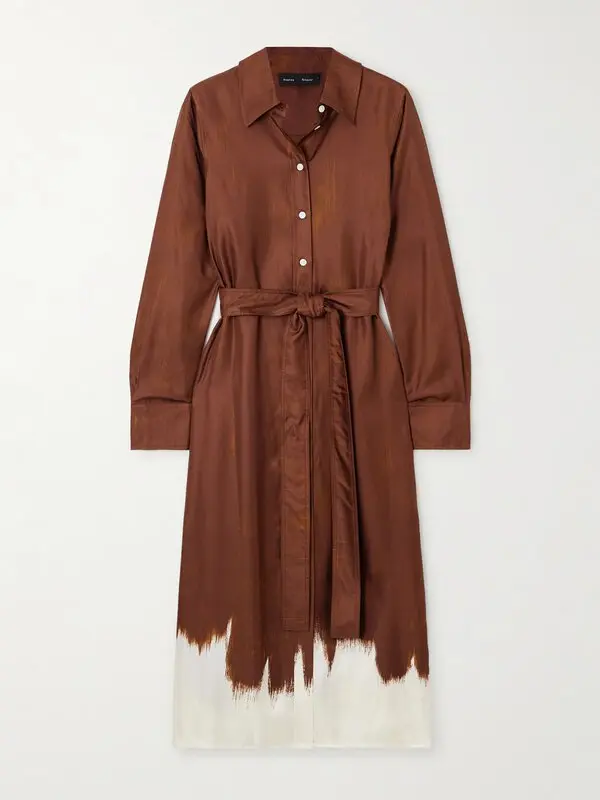Proenza Schouler Amaya Belted Silk Satin-twill Dress - Brown