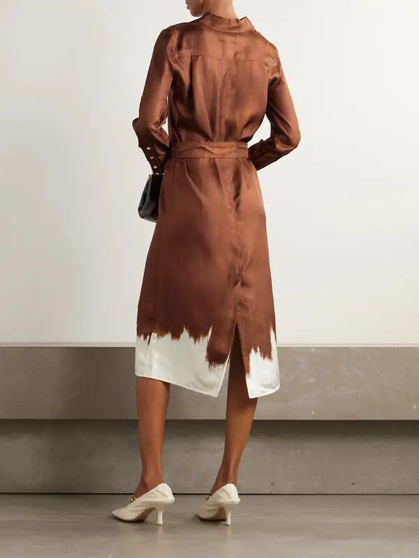 Proenza Schouler Amaya Belted Silk Satin-twill Dress - Brown