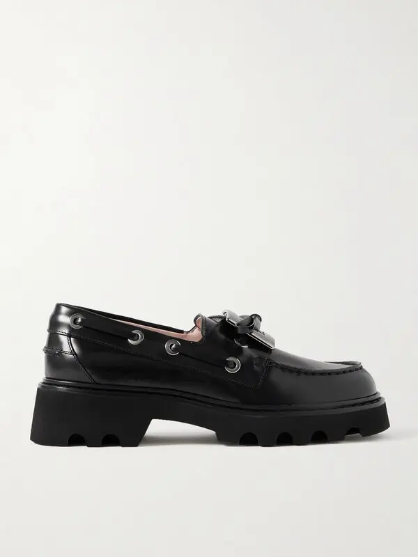 ROGER VIVIER Viv Rangers Buckled Leather Loafers - Black