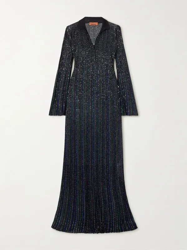 Missoni Sequin-embellished Striped Crochet-knit Maxi Dress - Black