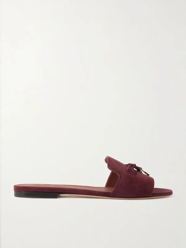 Loro Piana Summer Charms Suede Slides - Burgundy