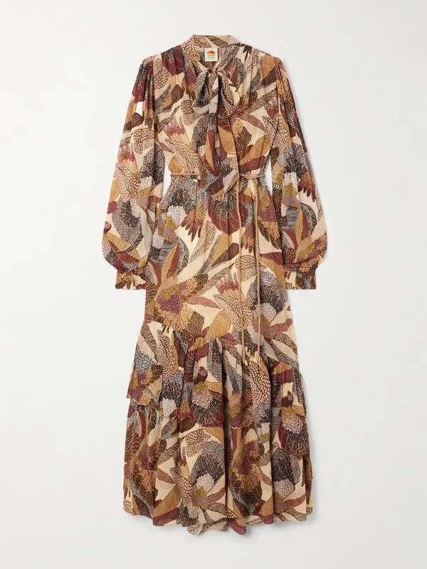 Farm Rio Belted Printed Modal Maxi Dress - Neutrals
