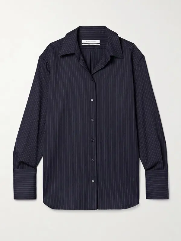 Another Tomorrow Pinstriped Wool-blend Shirt - Blue