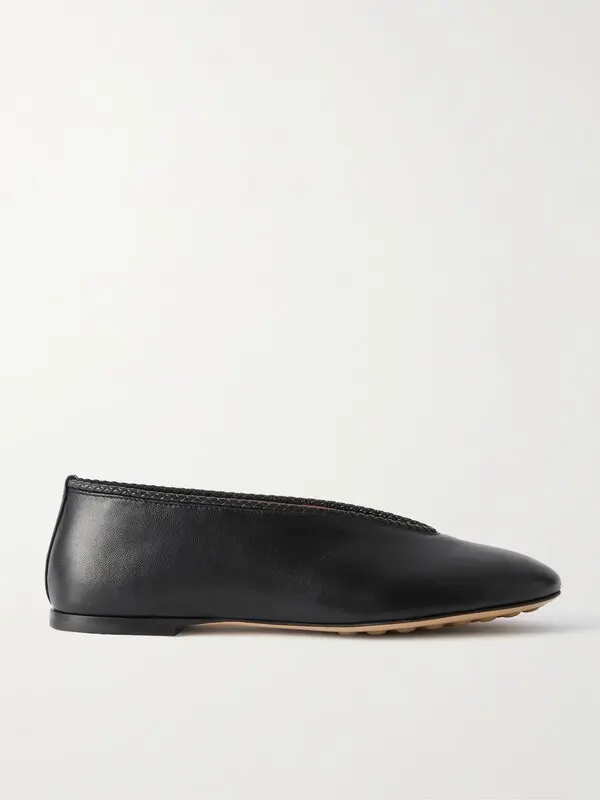 Bottega Veneta Intrecciato-trimmed Leather Ballet Flats - Black