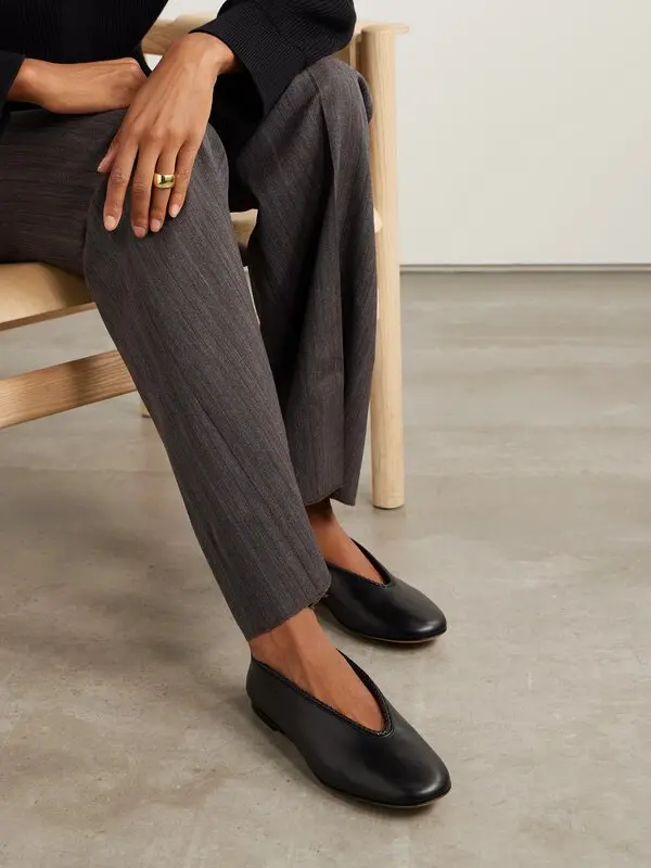 Bottega Veneta Intrecciato-trimmed Leather Ballet Flats - Black