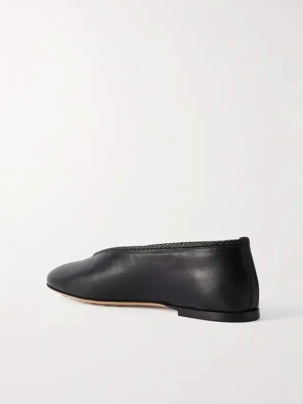 Bottega Veneta Intrecciato-trimmed Leather Ballet Flats - Black