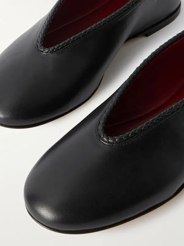 Bottega Veneta Intrecciato-trimmed Leather Ballet Flats - Black