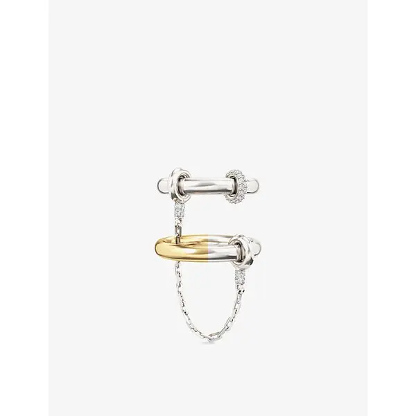 PHORIA 18ct Yellow Gold Vermeil And White Topaz Chain Ring - Gold/silver