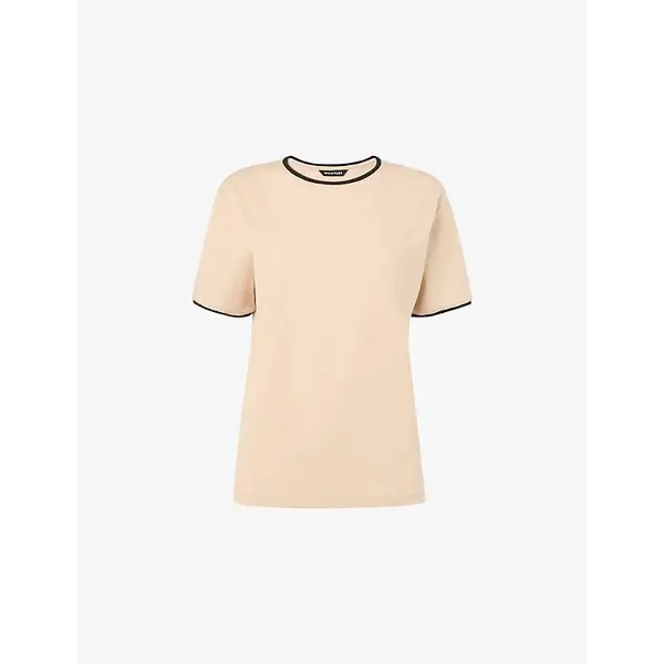 Whistles Contrast-piping Regular-fit Cotton-jersey T-shirt - Tan