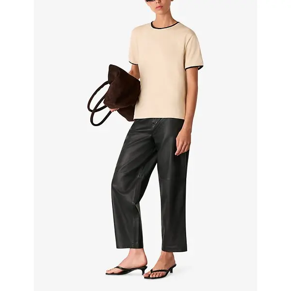 Whistles Contrast-piping Regular-fit Cotton-jersey T-shirt - Tan
