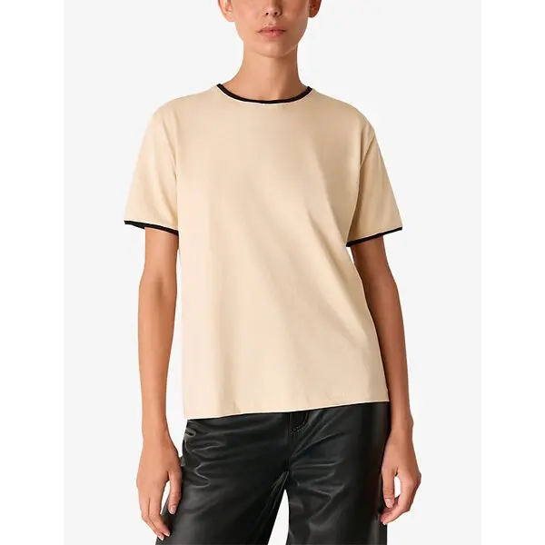 Whistles Contrast-piping Regular-fit Cotton-jersey T-shirt - Tan