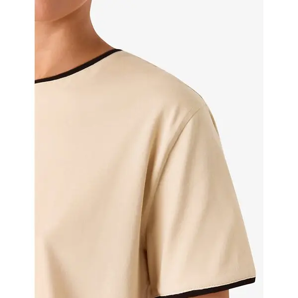 Whistles Contrast-piping Regular-fit Cotton-jersey T-shirt - Tan