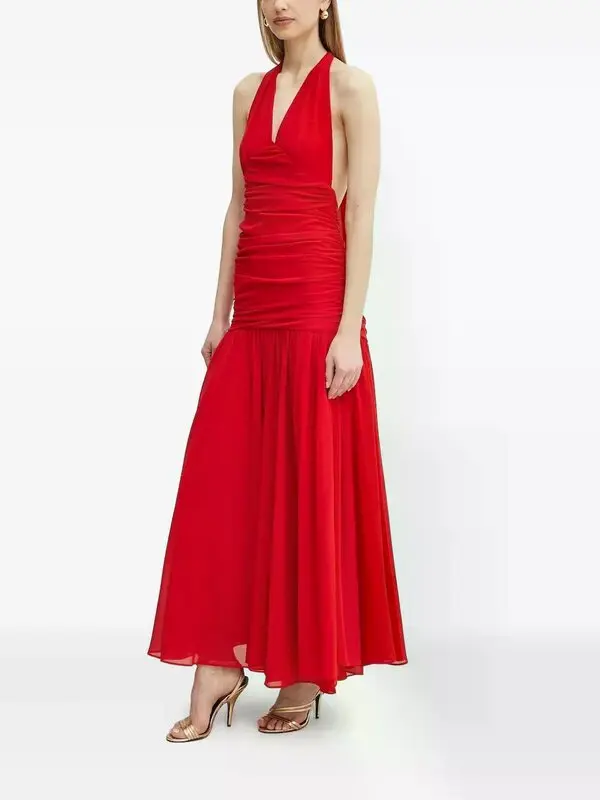 Bardot Halter-Neck Ruched Maxi Dress - Red - 10% Off | Editorialist
