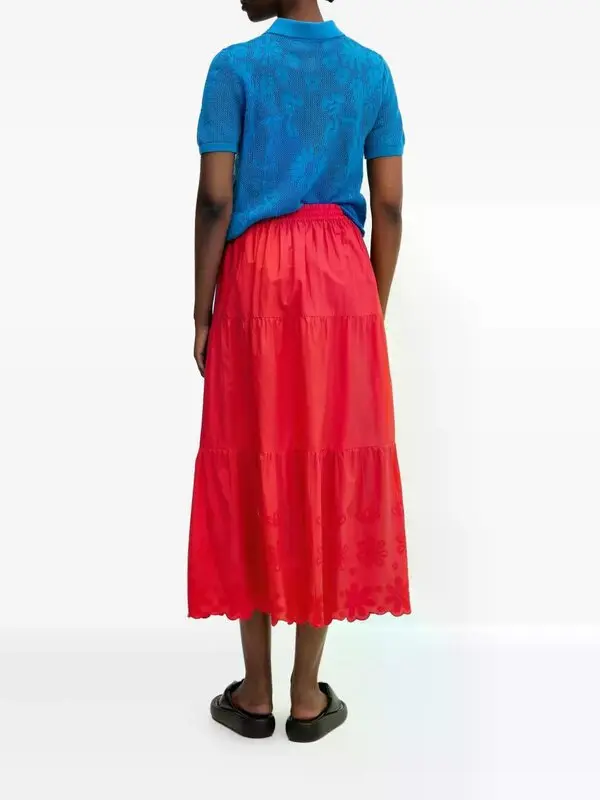 Desigual Embroidered Tiered Midi Skirt
