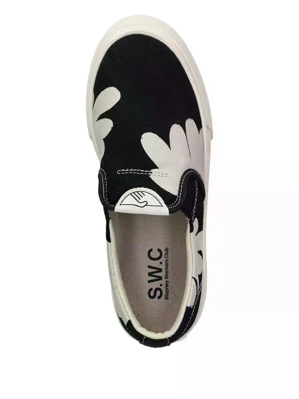 S.W.C STEPNEY WORKERS CLUB Flower-print Slip-on Sneakers - Black