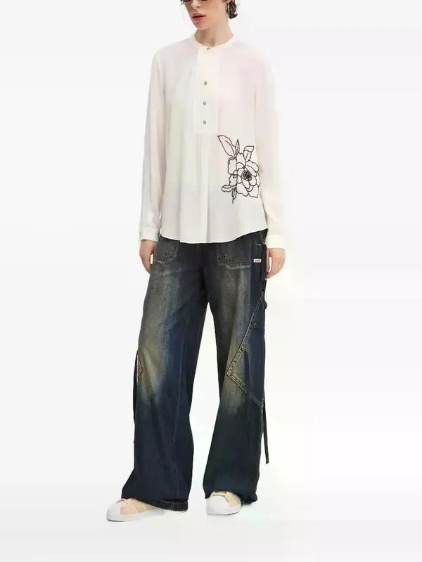 Desigual Beaded Flower Embellishment Blouse