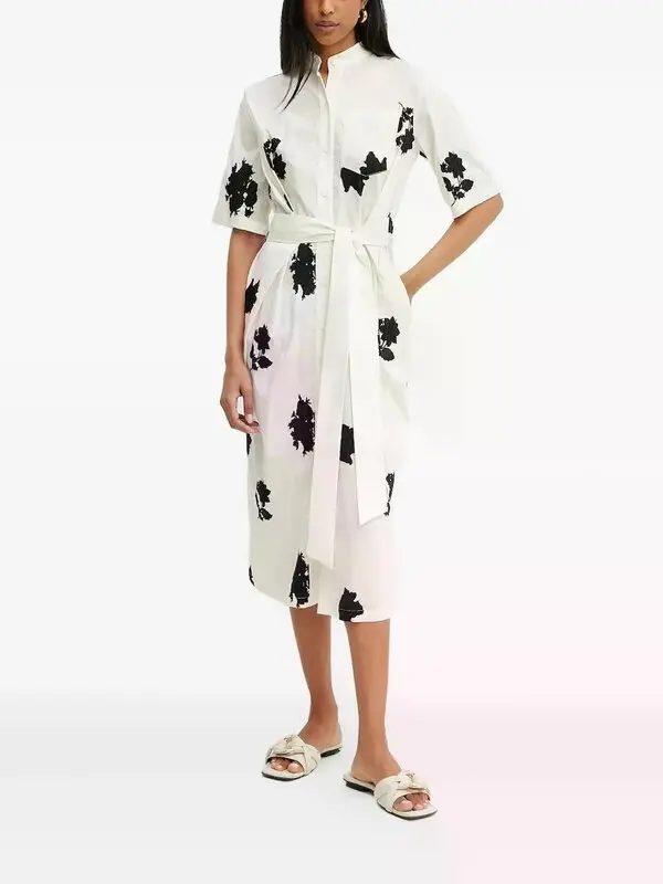 Liviana Conti Floral Print Belted Shirt Dress - White