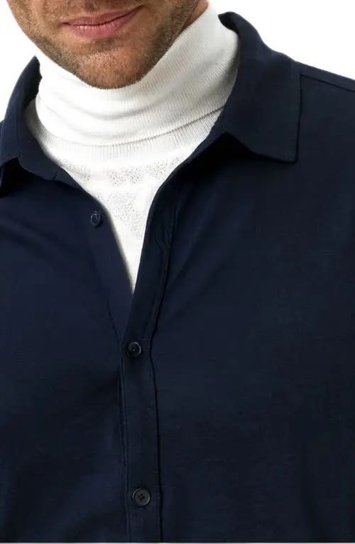 John Varvatos Gareth Organic Cotton Knit Button-up Shirt - Navy