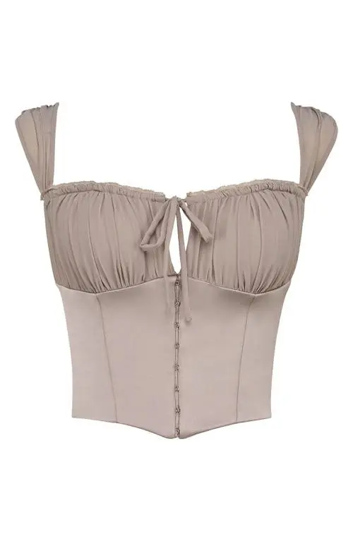 House Of Cb Anja Cap-sleeve Georgette Corset Top - Mocha