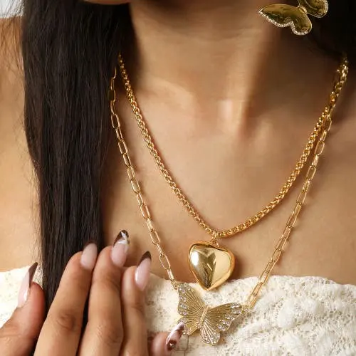 Jessica Simpson Butterfly And Heart Layered Necklace