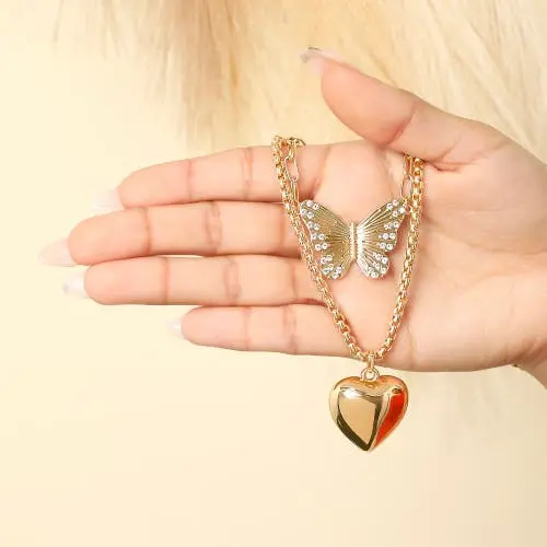 Jessica Simpson Butterfly And Heart Layered Necklace