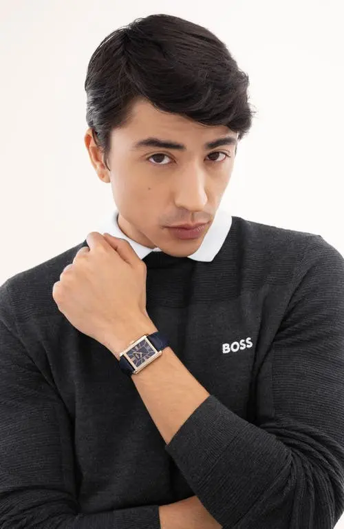 BOSS Principle Leather Strap Watch - Blue