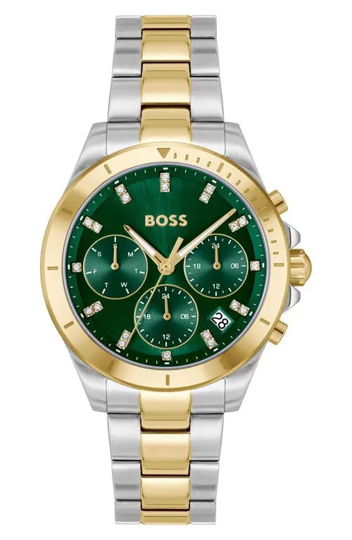 BOSS Alley Chronograph Bracelet Watch - Green/two Tone