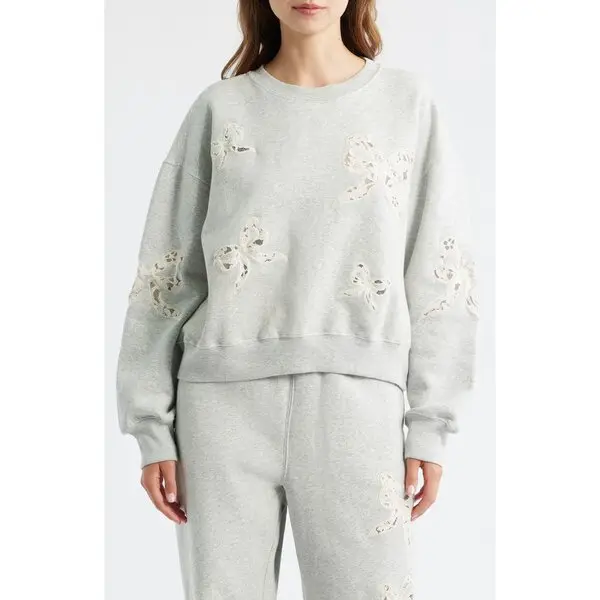 LoveShackFancy Linetta Lace Bow Inset Sweatshirt