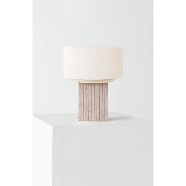 BRIGHTECH Atticus 15" Modern Led Natural Limestone Table Lamp With Cotton Fabric Shade - Cream