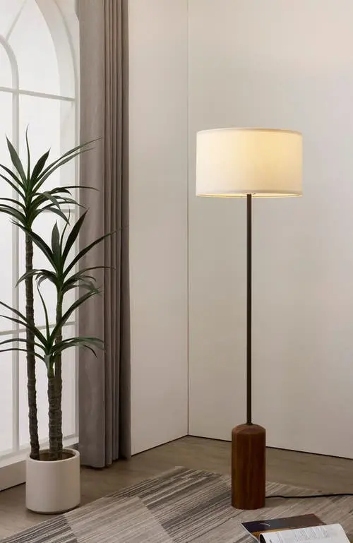 BRIGHTECH Oren 60" Modern Led Floor Lamp With Stable Wood Base