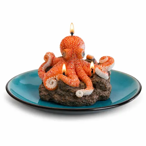 SOUTHLAKE GIFTS Octopus On Reef Candle - Bright Coral/turquoise