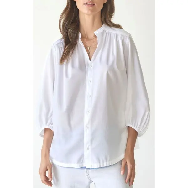 OCEAN+MAIN Cotton Poplin Peasant Top - White