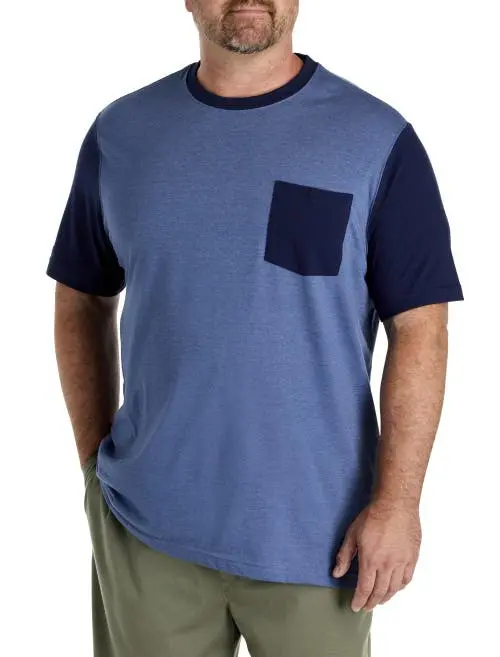 HARBOR BAY BY DXL Big & Tall Moisture-wicking Pocket T-shirt - Bijou Blue Heather