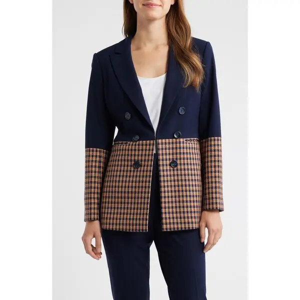 TAHARI ASL Checked Double-breasted Jacket