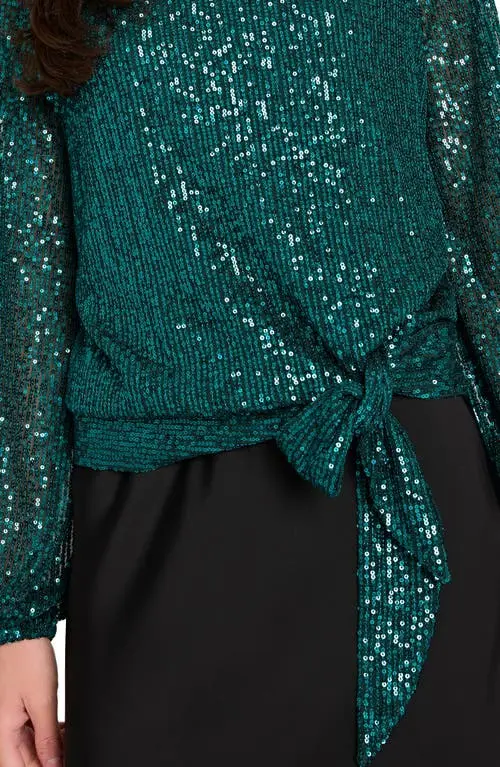 TAHARI ASL Sequin Tie-hem Top - Emerald