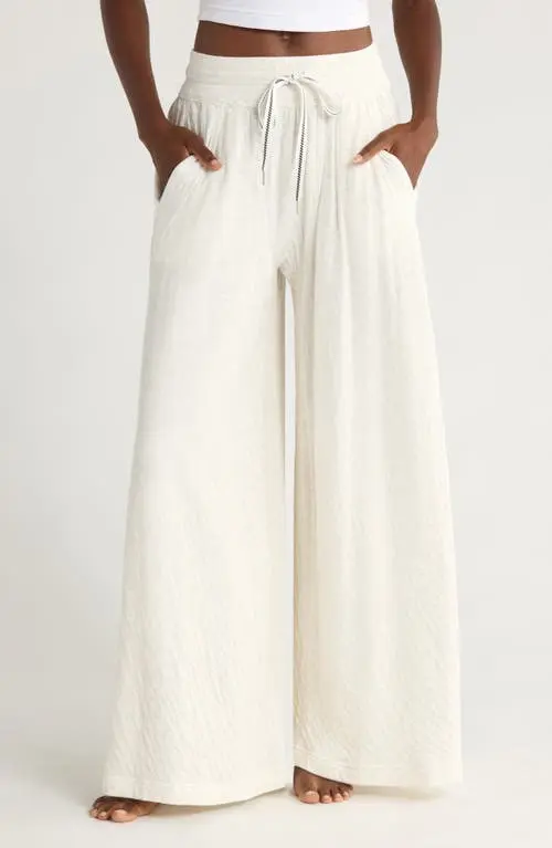 Free People Drawstring Cotton Wide Leg Pants - Oatmeal Heather Combo