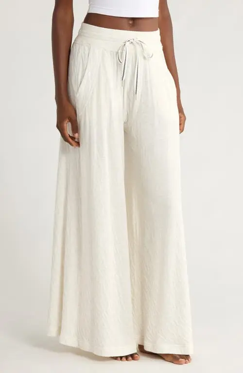 Free People Drawstring Cotton Wide Leg Pants - Oatmeal Heather Combo