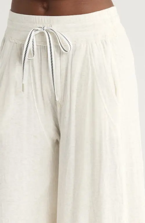 Free People Drawstring Cotton Wide Leg Pants - Oatmeal Heather Combo